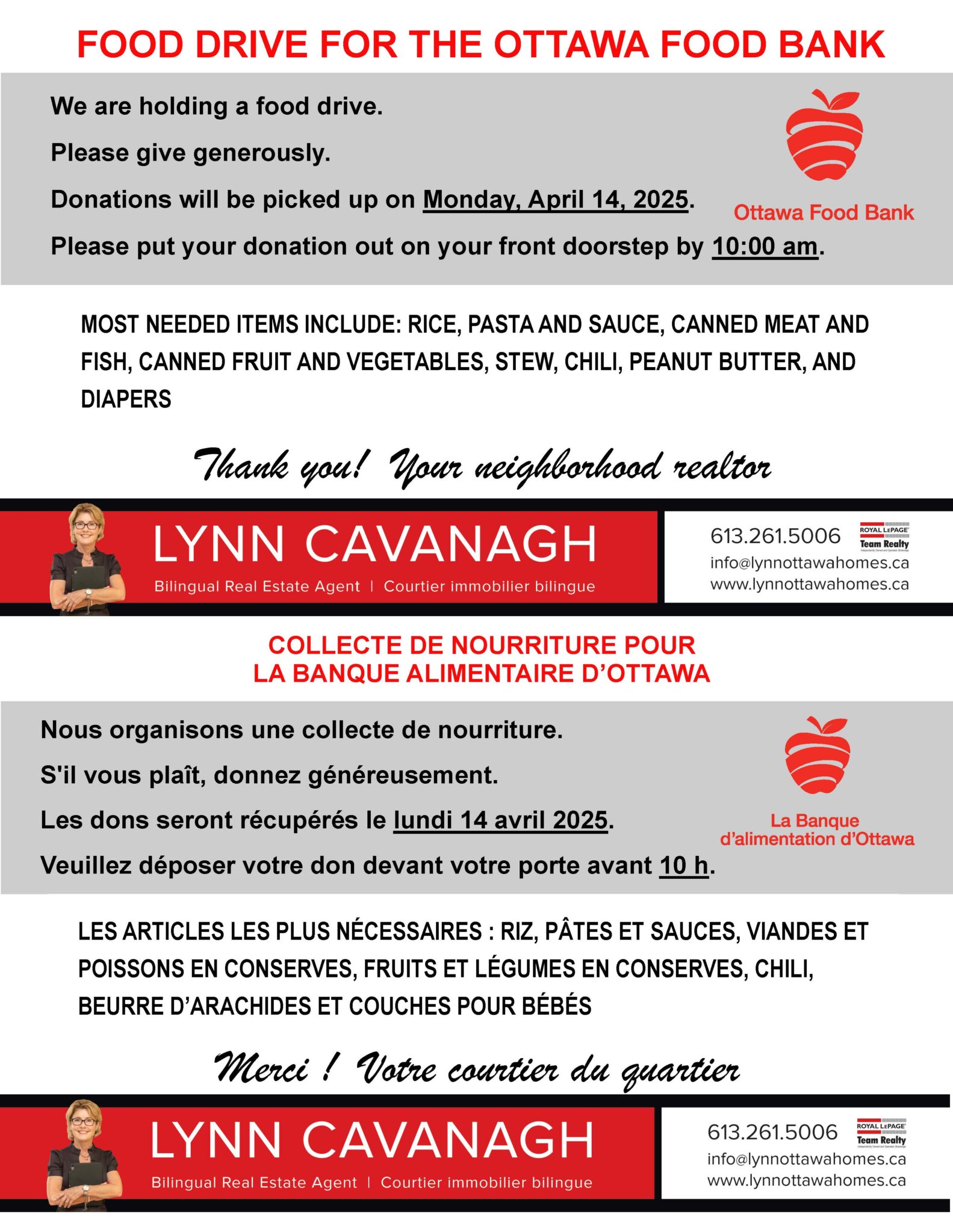 Lynn Cavanagh Real Estate - Food Drive - Ottawa Food Bank